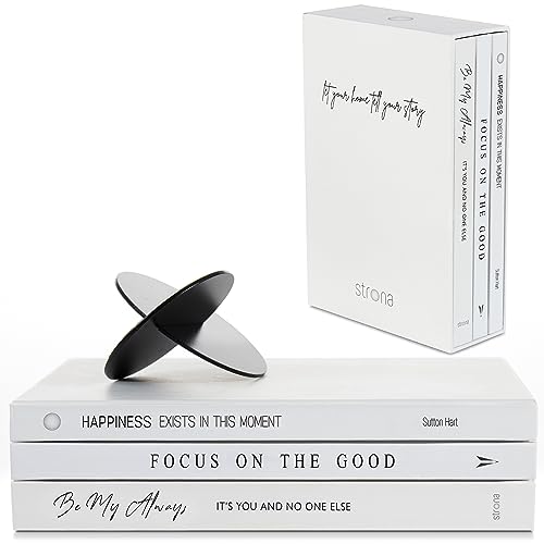 STRONA Book Decor Set - 3 Decorative Books for Home Decor with Black Metal Sculpture - White Books for Decor, Designer Books Decor Set, Decor Books for Coffee Table, Easy to Style Bookshelf Decor