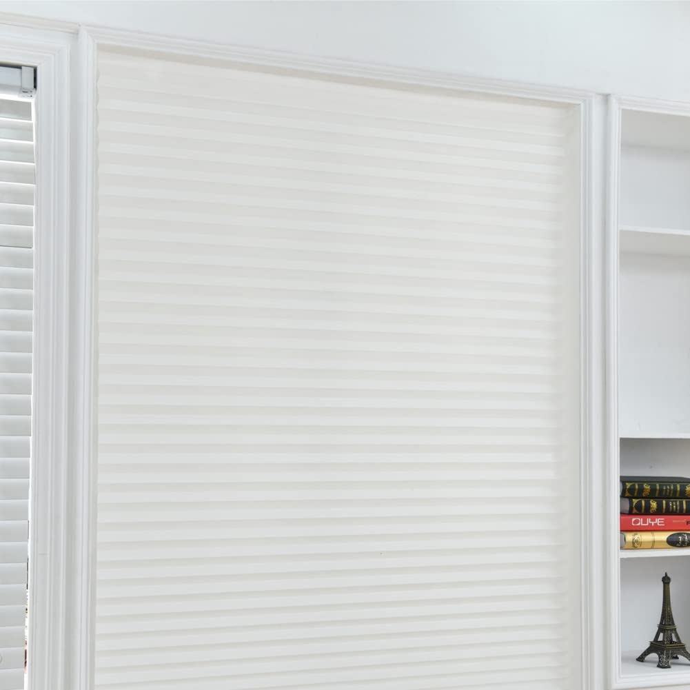 JstDoit Temporary Blinds, Vertical Pleated Blinds No Drilling Self Adhesive Blinds Easy to Install Fits Blinds Window Roller for Bathroom Kitchen Living Room Office Window (White, 60 * 150cm)