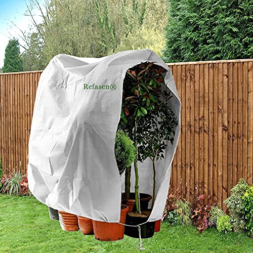 Refasen Plant Covers Freeze Protection,90”H X75”W 2.2oz Frost Blankets for Outdoor Plants Frost Cloth with Zipper Drawstring-Protect Trees Shrubs from Cold Frost Wind Pest