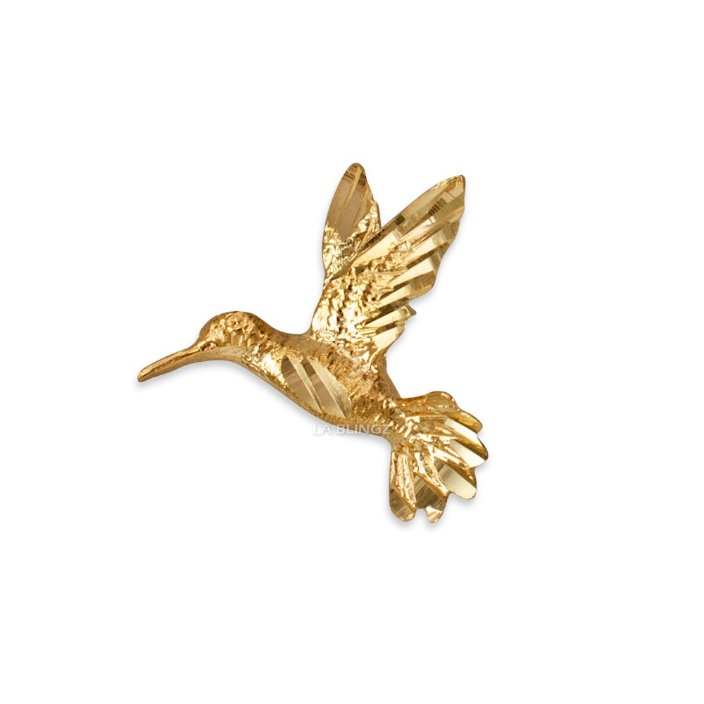 LA BLINGZ 10K Yellow Gold Flying Hummingbird DC Charm Pendant