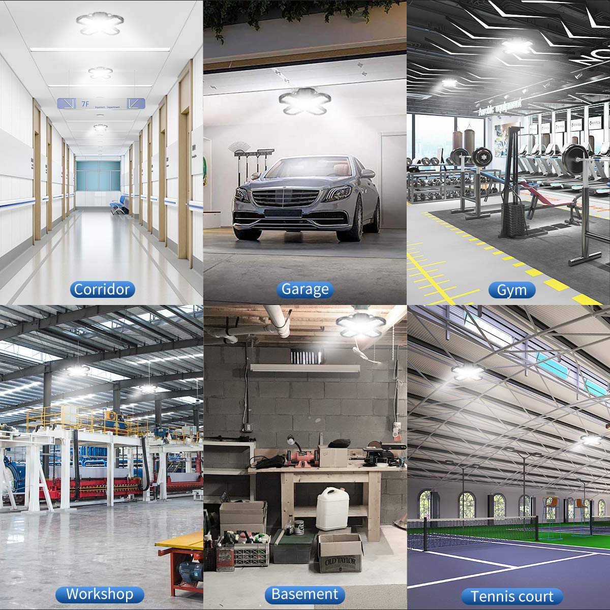 LED Garage Light 150W, New 4 Panels Deformable LED Garage Lights,15000 Lumen Quadruple Glow LED Garage Light, 6000K Retractable E26/E27 Garage Ceiling Light for Basement, Barn, Warehouse (1PACK)