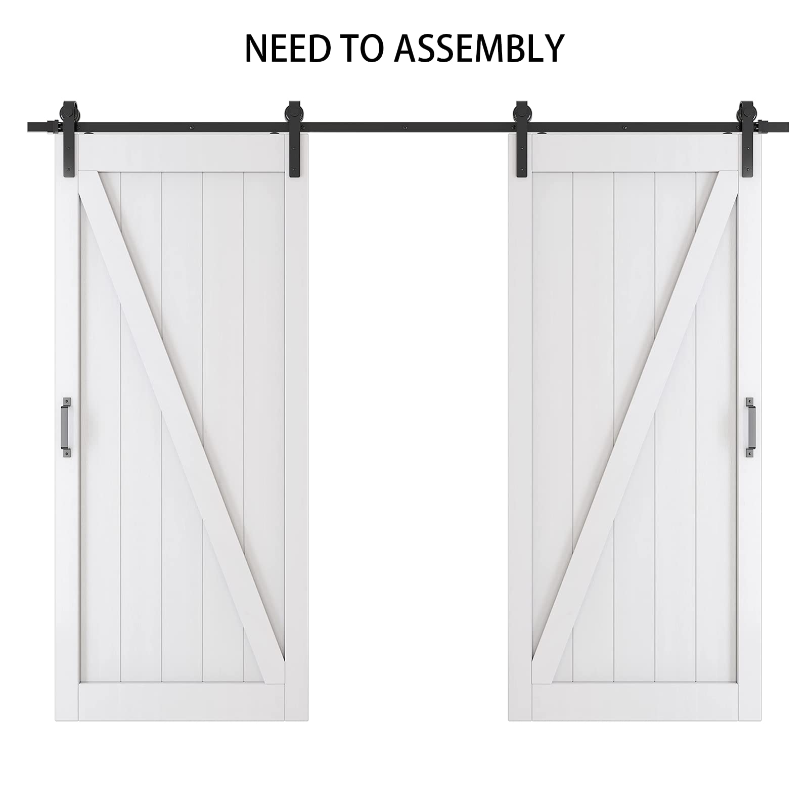 SOLRIG Rustic Sliding Barn Door 72"(36"X 2) ×84" Unfinished Barn Door Slab Barn Door Hardware Included, Z Frame, White