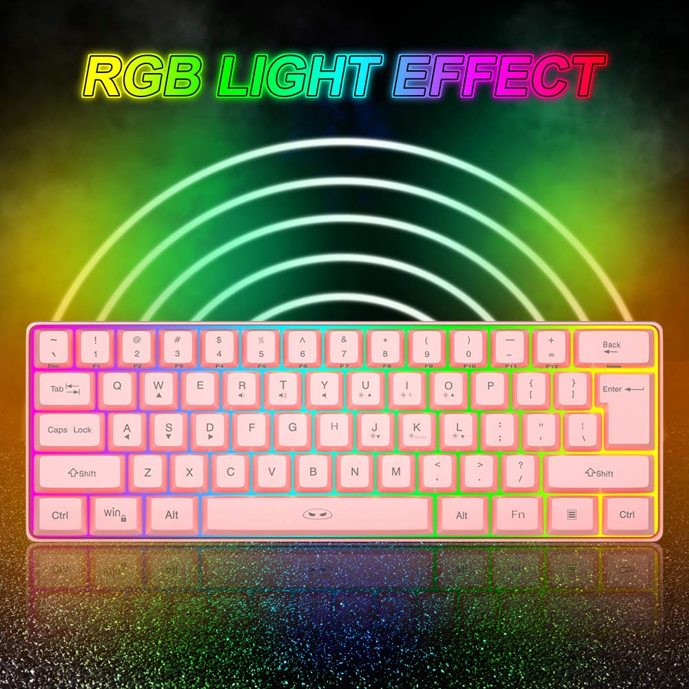 MageGee 60% Wireless Gaming Keyboard with 2.4G Connection, Ultra Compact 61 Keys RGB Backlit Quiet Office Keyboards for Windows Laptop PC, Waterproof, Pink