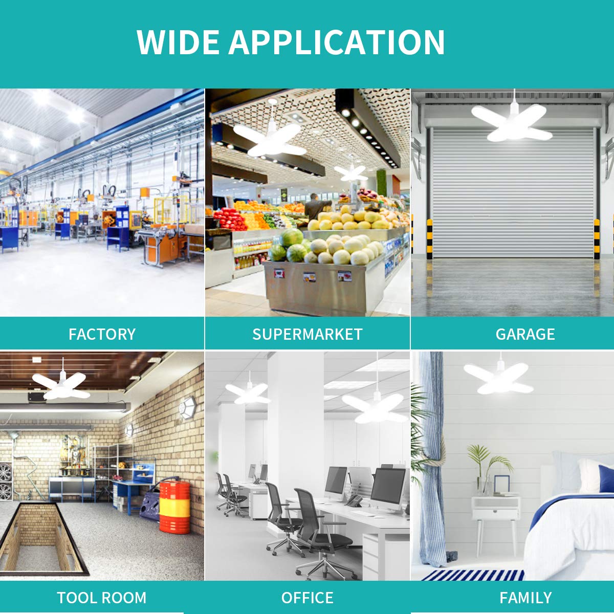 LED Garage Light,60W 6000LM Garage Ceiling Lights with 4 Adjustable Panels,E26 Deformable Super Bright Working LED Daylight White Light Bulbs,Shop Lights for Workshop, Barn, Warehouse,Basement