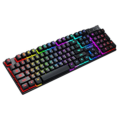 RRGB Backlit Membrane Gaming Keyboard with Multimedia Keys Mechanical Feel Dedicated Media Control,C19 (Black)