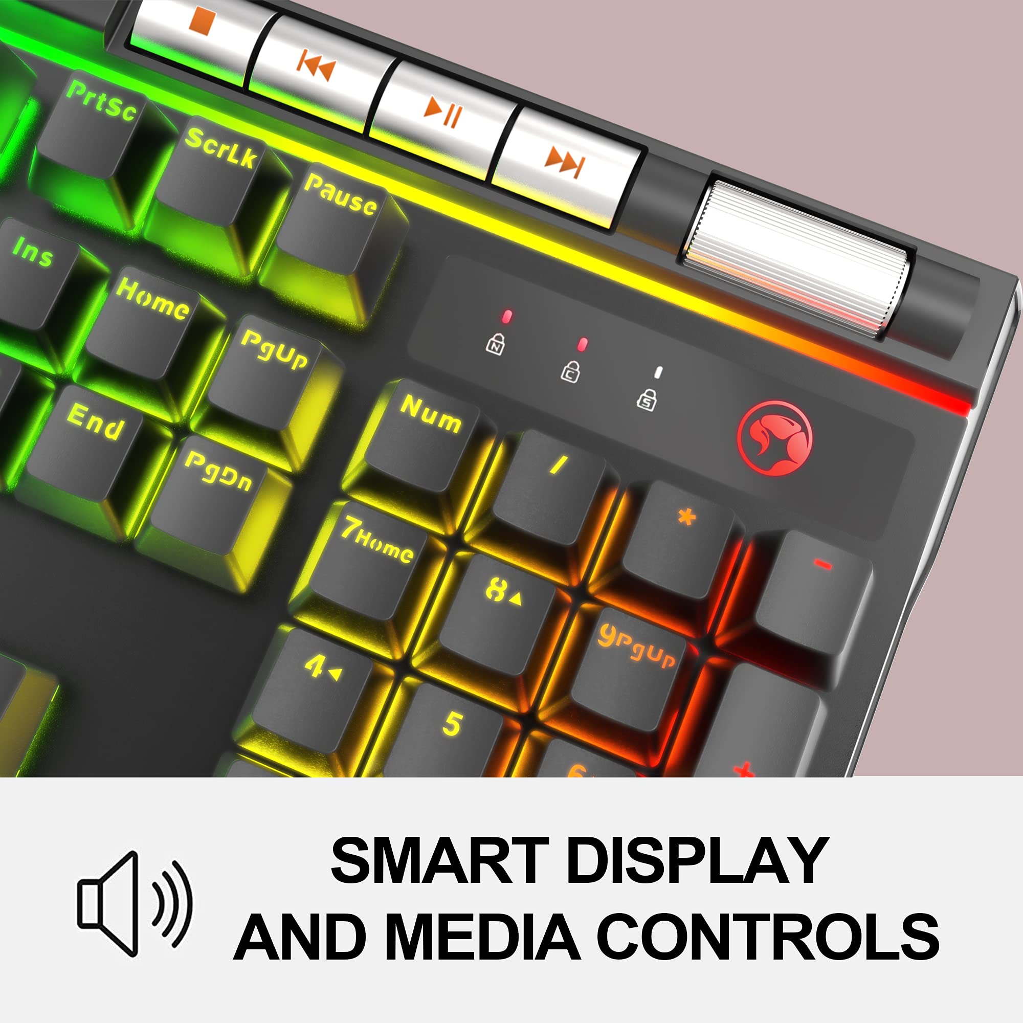 MARVO KG965G RGB Mechanical Gaming Keyboard, 119 Keys Including 6 Macro Keys, Media Control, with Wrist Rest, Blue Switch