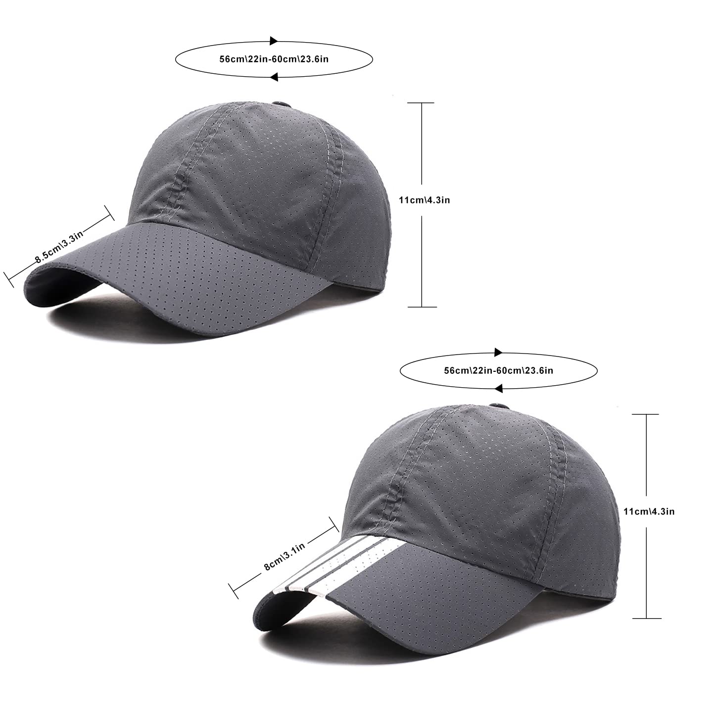Malaxlx 2 Pcs Unisex Breathable Mesh Grey Baseball Cap Quick Dry Lightweight Cooling Sports Hat Truker Cap for Men Women