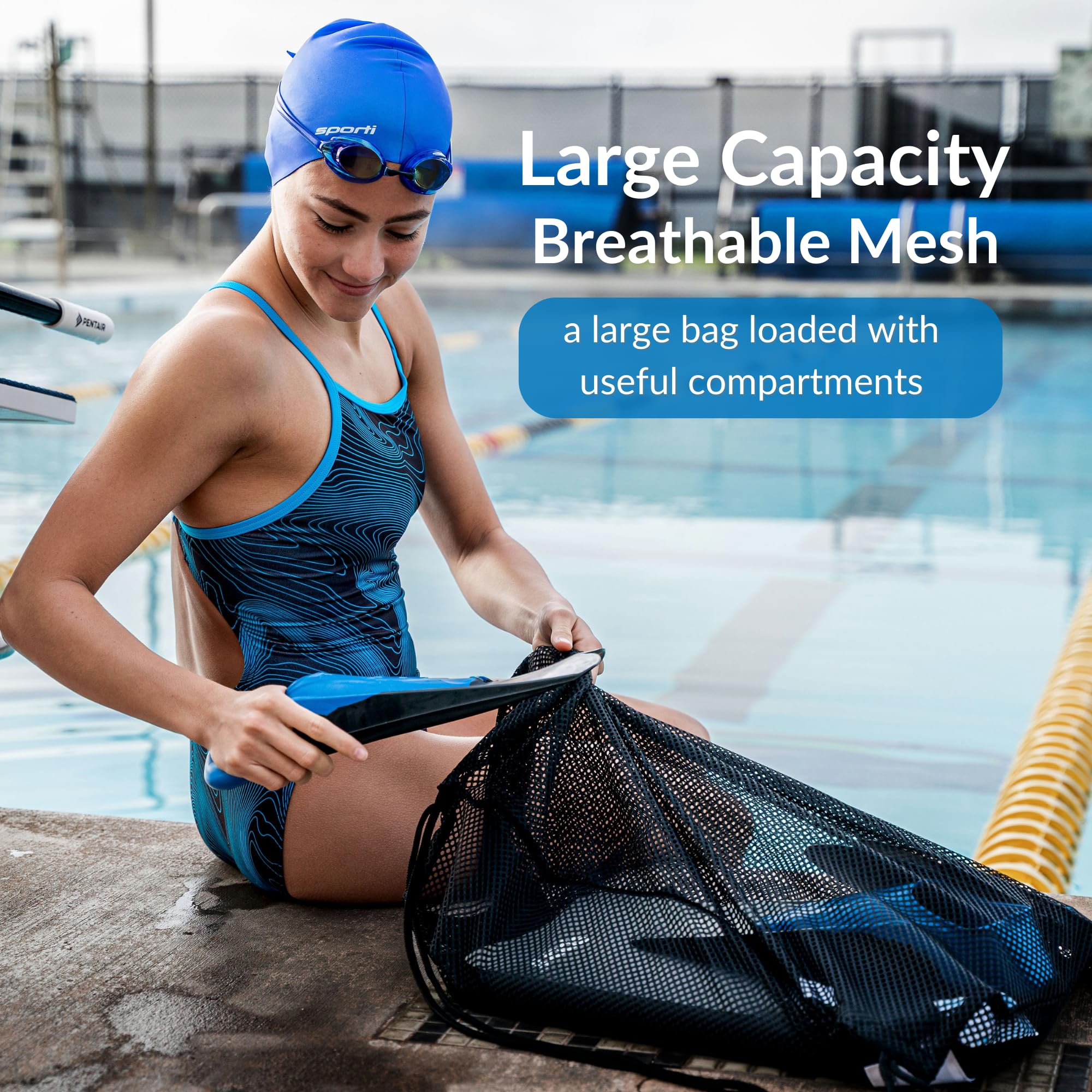 Sporti Mesh Bag with Zipper Pocket - Blue