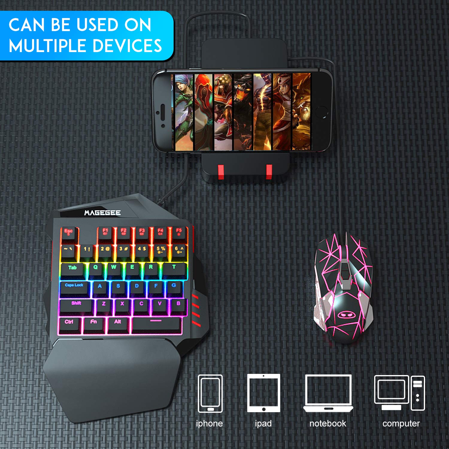 MageGee One-Handed RGB Mechanical Gaming Keyboard, 35 Keys Rainbow Backlit Wired Keyboard, Black Switches, Support Wrist Rest, Portable Mini Gaming Keypad with Programmable Keys Macro Recording