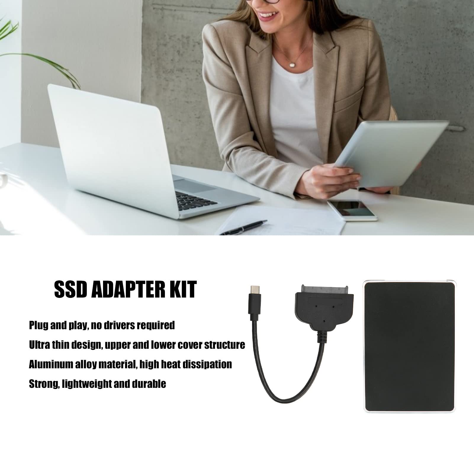 SSD Adapter Box Kit, UltraThinDesign HDD SSD Hard Drive Connnector Lightweightdurable for Office for Home for Computer