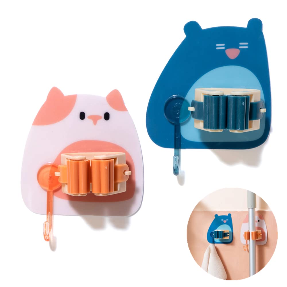 Zhouocea 2 PCS Mop Broom Holder Cute Mop Holder No Drill Broom Holder Self Adhesive Broom Hanger Broom Storage Broom Gripper For Bathroom, Kitchen, Garden, Garage