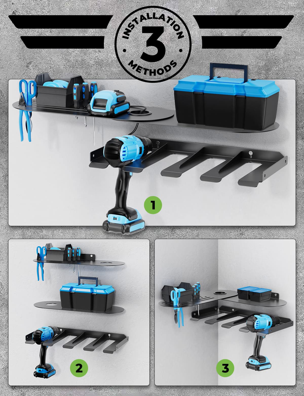 yamagahome Power Tool Organizer, Heavy Duty Drill Holder Wall Mounted, Garage Tool Organizers and Storage Rack