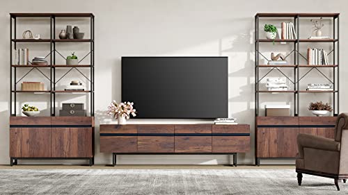 WAMPAT 2 PCS of 73" Tall Bookshelf with Storage Cabinet,5 Tier Industrial Standing Display Bookcase for Home & Office