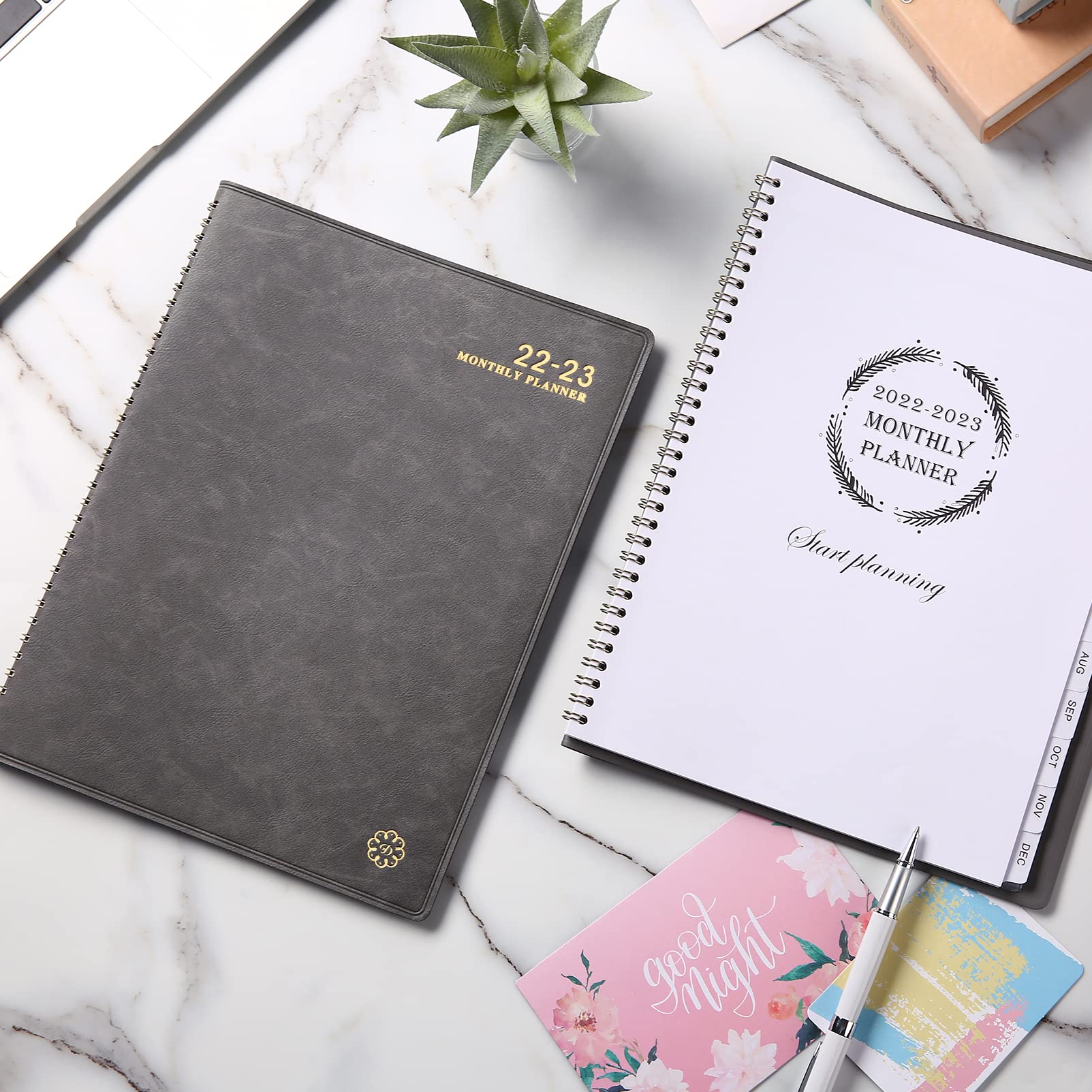Monthly Planner 2022-2023 - 2022 Monthly Planner, Jan. 2022 - Jun. 2023, 9" x 11" Planner 2022 with Monthly Tabs, 2022 Monthly Planner with Leather Soft Cover, Twin-Wire Binding, Inner Pocket