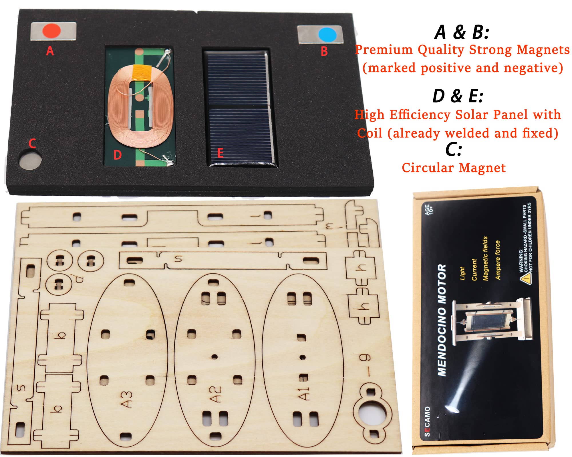 STEM Magnets Experiment Kit - Solar Panel Magnetic Motor Toy,Mendocino Motor Science Building Project,DIY Educational Teaching Model,Gift for Kids and Adults Solar Powered Electric Motor
