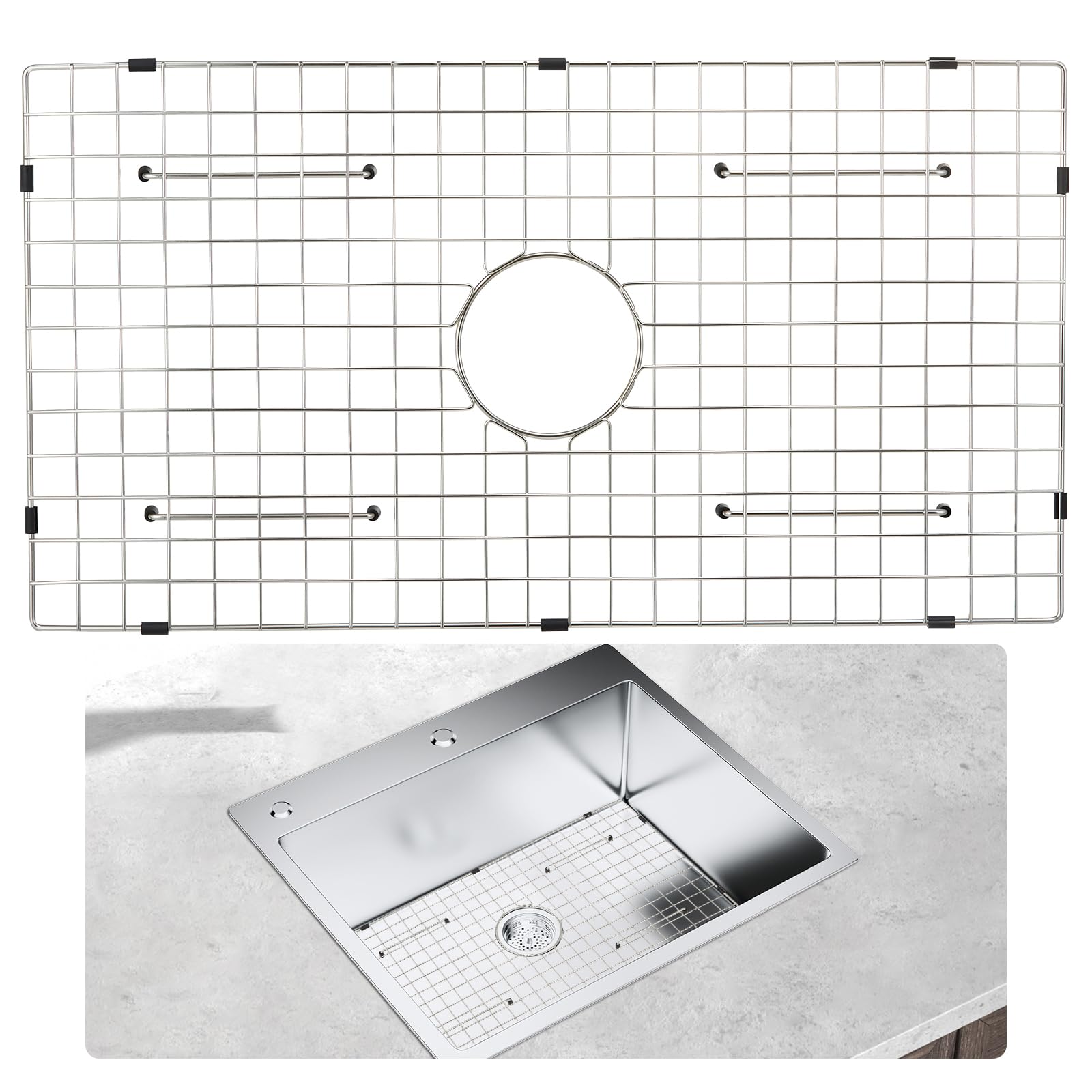 VEVOR Sink Protector Grid, 26"x14" Stainless Steel Sink Grates, Centered Drain Sink Grates with R90 Corner Radius, Large Sink Bottom Grids, Universal Bowl Rack Sink Accessory For Kitchen Sink, Silver
