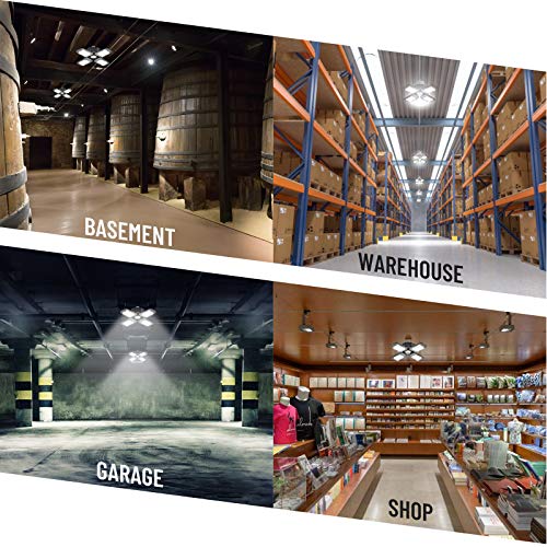LED Garage Light, Aluminum Alloy Shell 120W Deformable Garage Ceiling Light E26 / E27 Basement with 4 Adjustable LED Panels 12000LM 6500K CRI 80, LED Shop Lights for Warehouse Workshop Barn Basement