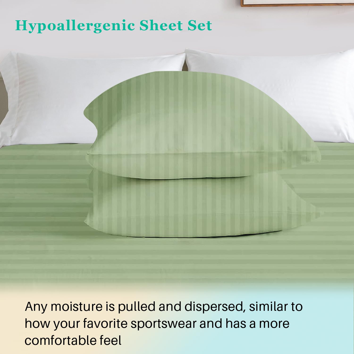 JOOKI Sage Green Striped Bed Sheets Set Full, 100% Microfiber Full Size Sheets Set Luxury Hotel Soft Cooling Sheets, 16" Deep Pocket Sheets, Breathable Wrinkle Free 4 Piece Bedding