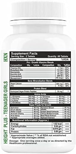JEVR Height Increase Medicine for Girls with Essential Amino Acid & Ayurvedic Growth Supplements to Help Long Bone Mineralisation -60 Tablets (Pack 1)