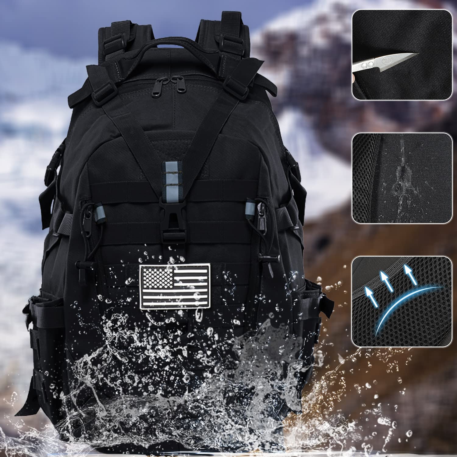 Jueachy Tactical Backpack for Men Hunting Backpack EDC Rucksack Military Hiking Camping Daypack with USA Flag Patch