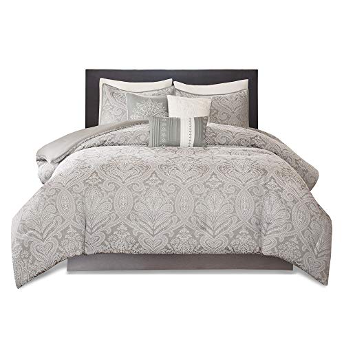 Madison Park Averly 7 Piece Comforter Set, Grey, Cal, California King (104 in x 92