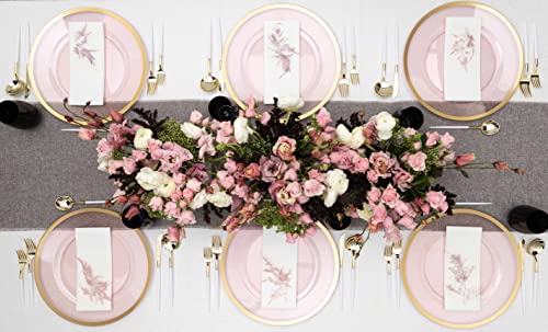 PLASTICPRO Plastic Pro 8 Pack Charger Plates 13 Inch Clear Pink with Gold Rim Plastic Dinner Chargers Heavy Duty Large Serving Platter Reusable Disposable