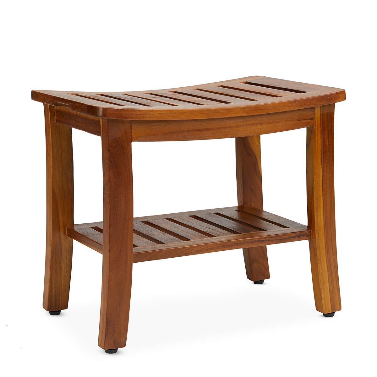 TeakCraft Teak Shower Bench with Shelf 21 Inch, Fully Assembled Teak Wood Shower Stool & Spa, Shower Bench for Elderly, Indoor and Outdoor Use, The Hermod