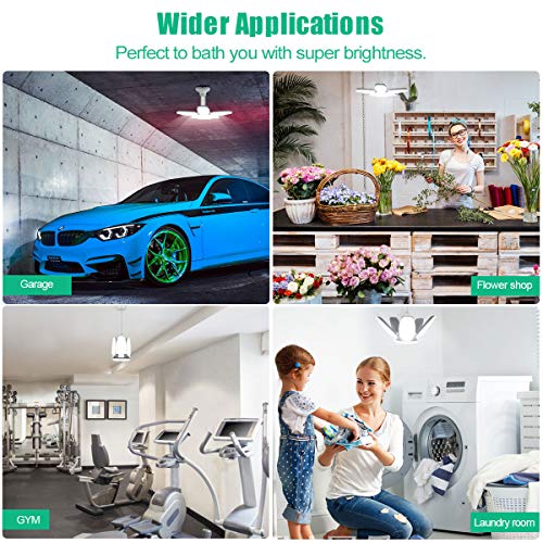 LED Garage Lights 5 Leaf 80W Deformable Garage Light 8000Lm Illuminator 360 Garage Light Bulb, 6500K Day Light Garage Ceiling Light CRI 80+ Work Light with Light Socket Extender for Garage