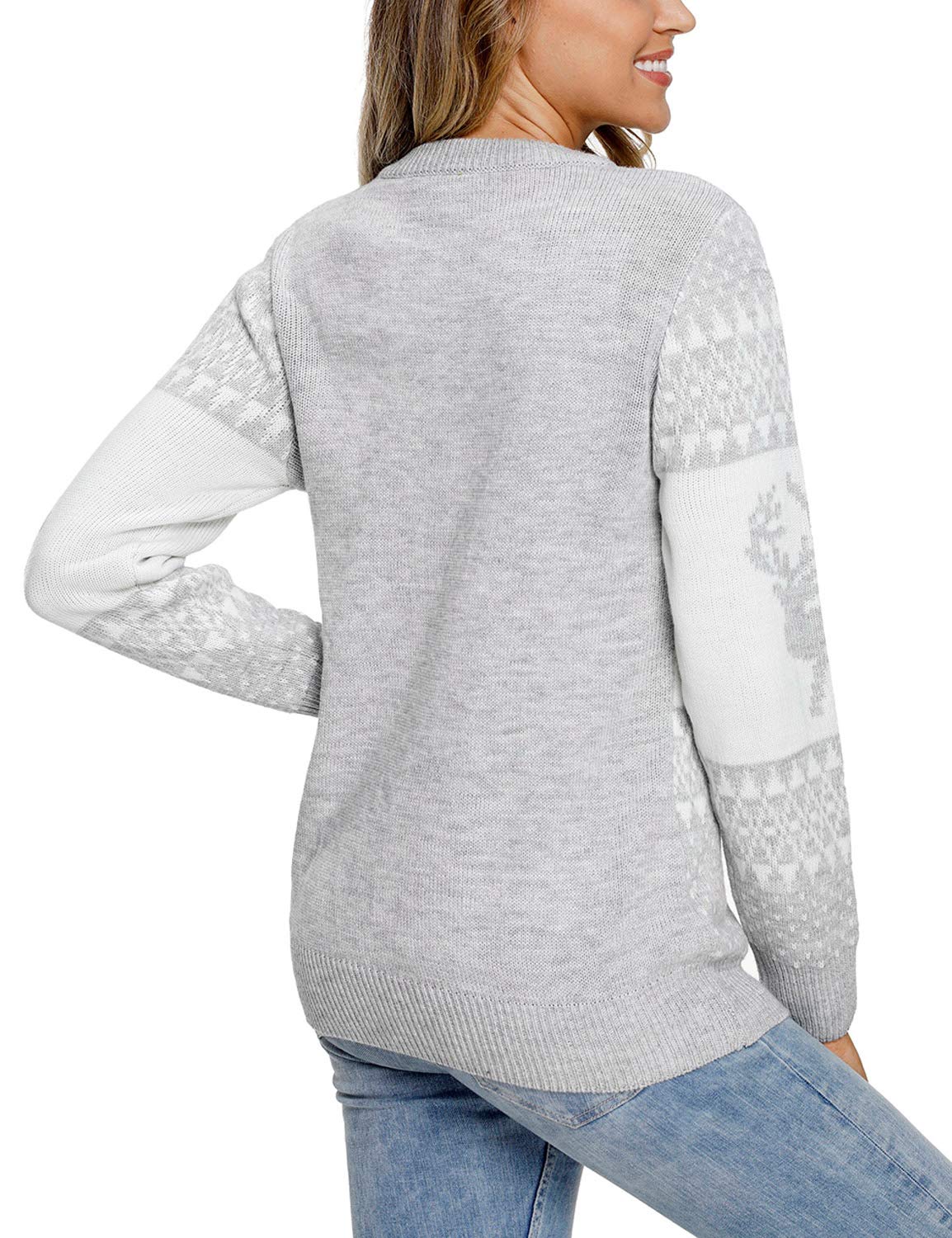 LookbookStore Women's Grey Long Sleeves Ugly Christmas Tree Reindeer Winter Holiday Knit Sweater Pullover Size S 4 6
