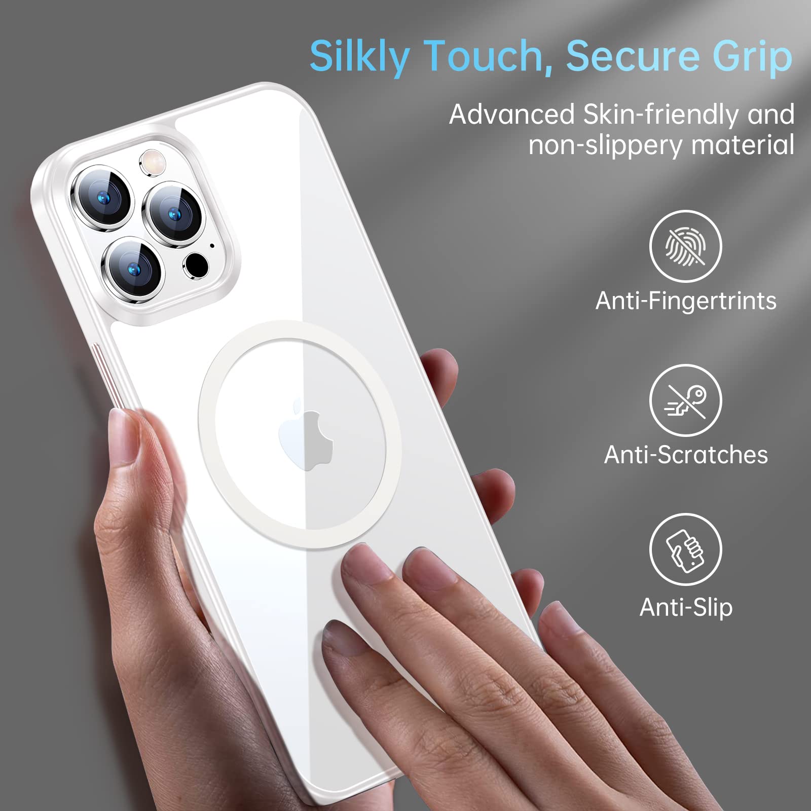 JUESHITUO iPhone 14 Pro Max Case 𝟐𝟎𝟐𝟯 𝗡𝗘𝗪 [Not Yellowing] [MiL-Grade Protection] [No.1 Strong Magnets] Magnetic Slim Clear Compatible with iPhone 14 Pro Max Protective Case 6.7inch,Silver White