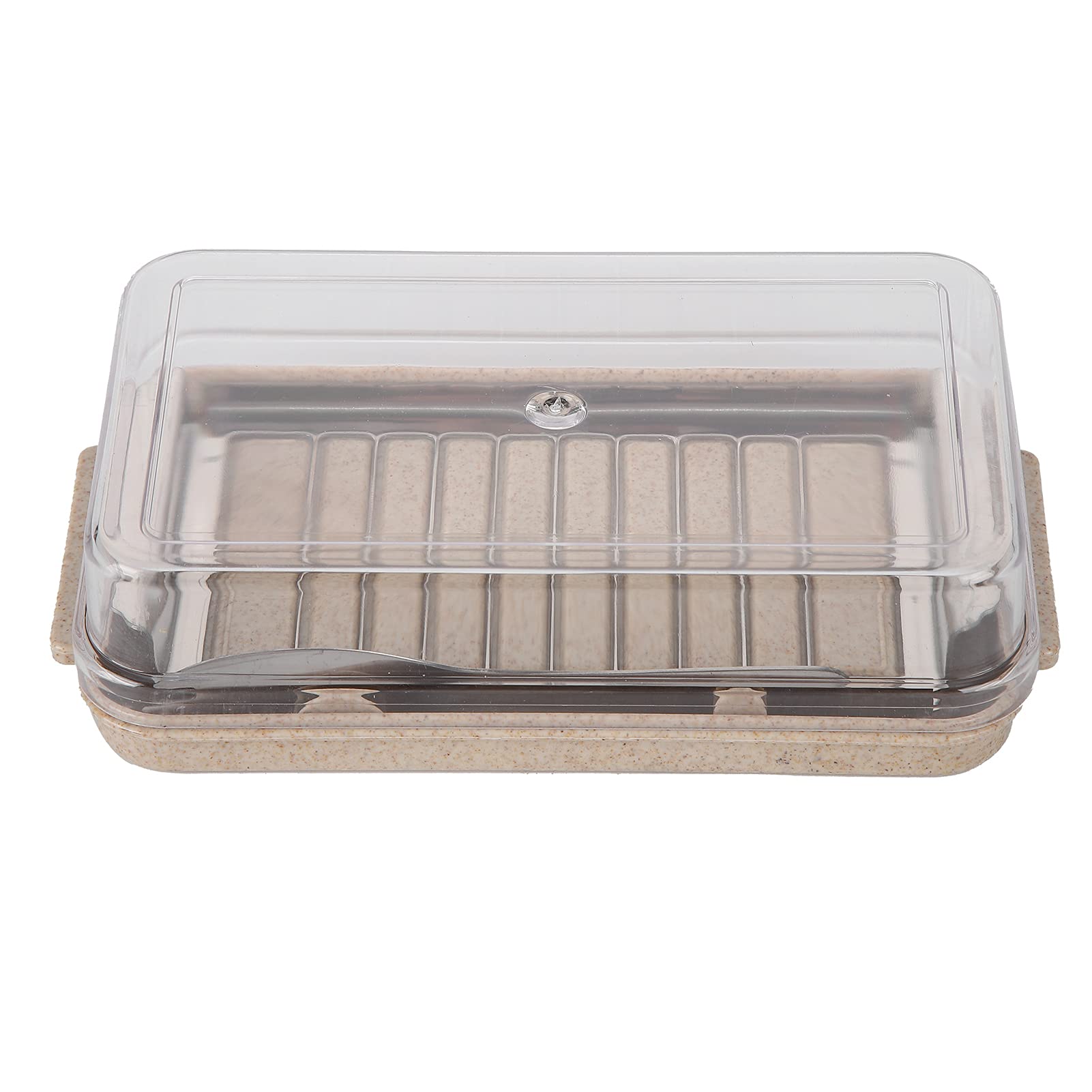 plplaaoo Stainless Steel Butter Storage Box, Butter Cutter Container, Cheese Storage Box with Transparent Cover, Butter Cutter Container, Kitchen Supplies for Home Kitchen(Wheat), Butter Slicer cu