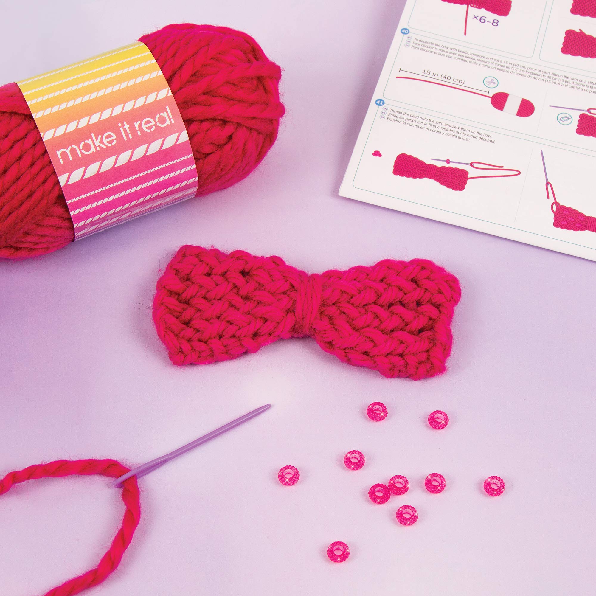 Make It Real - Beanie and Infinity Scarf Knitting Kit - Kids Crochet Kit for Beginners - Includes Loom, Crochet Hook, Plastic Yarn Needle - DIY Arts and Craft Kit Guides Kids to Crochet Beanie & Scarf