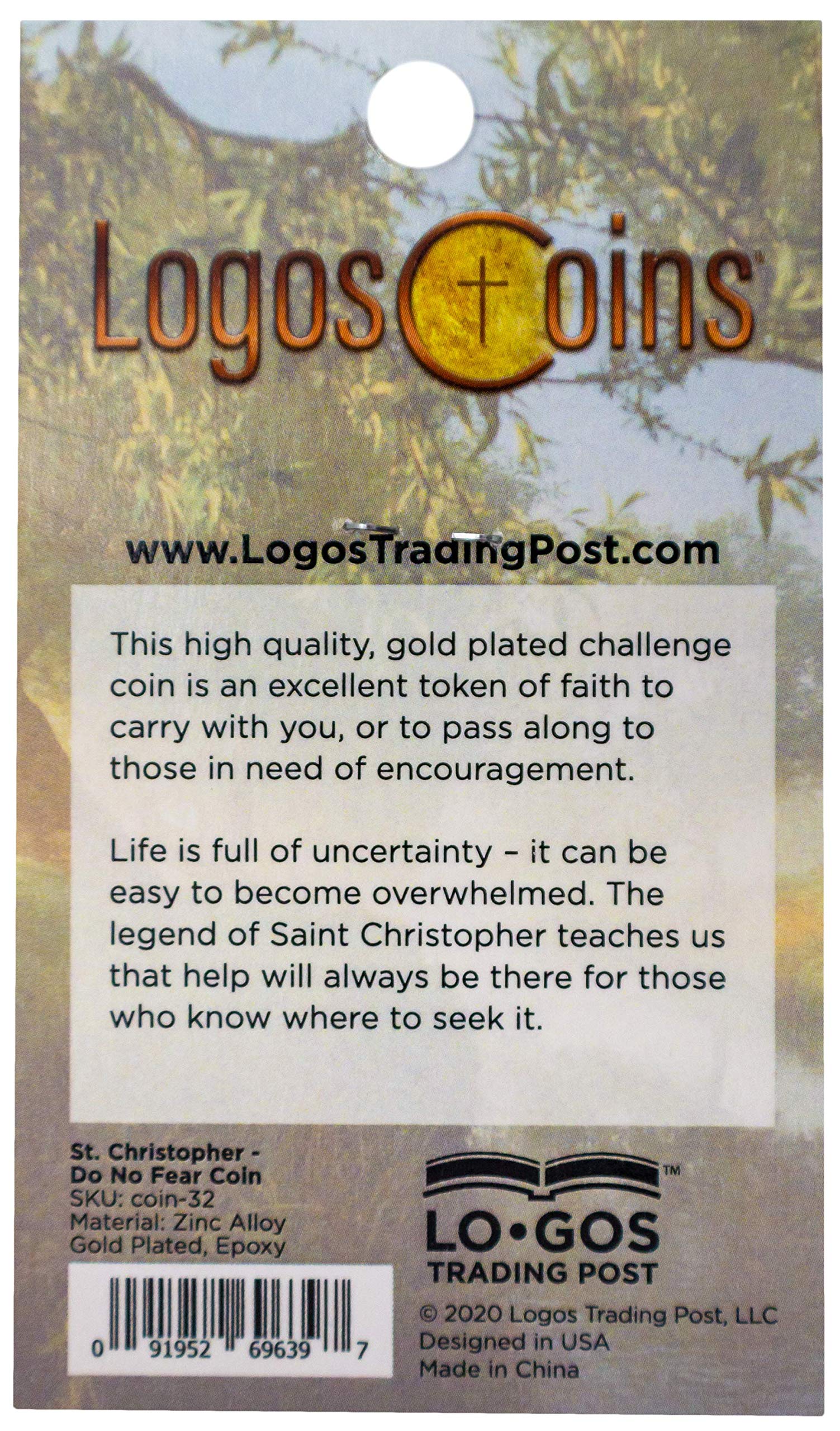 Saint Christopher, Do Not Fear, Protection Catholic Challenge Coin. Do not be Afraid, Do Not Be Dismayed for I am Your God, I Will Strengthen You & Help You. Antique Gold-Color Plated Travel Coin