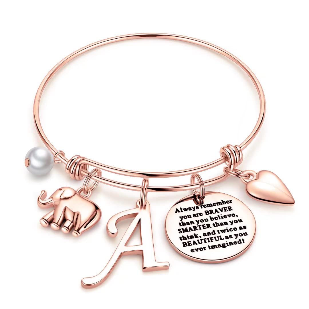 M MOOHAM Elephant Gifts for Women, Letter A Initial Elephant Bracelets for Women Elephant Jewelry, You are Braver than You Believe Inspirational Bracelet Thinking of You Gifts for Women Birthday