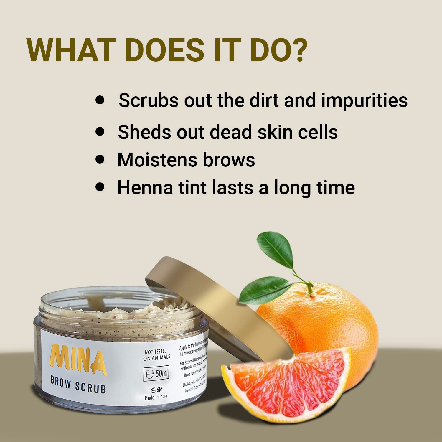 MINA Brow Scrub | For Long-Lasting Henna Or Tint | Natural Extracts Gently Exfoliate The Skin | Prepare The Area For Henna Or Tint 50ml
