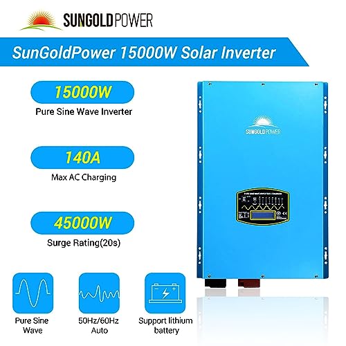 SUNGOLDPOWER 15000W 48V Inverter charger, Input 240V AC,Output 120/240V Split Phase Pure Sine Wave Inverter, Low Frequency Inverter, Heavy Duty Inverter for off Grid System(MPPT excluded)