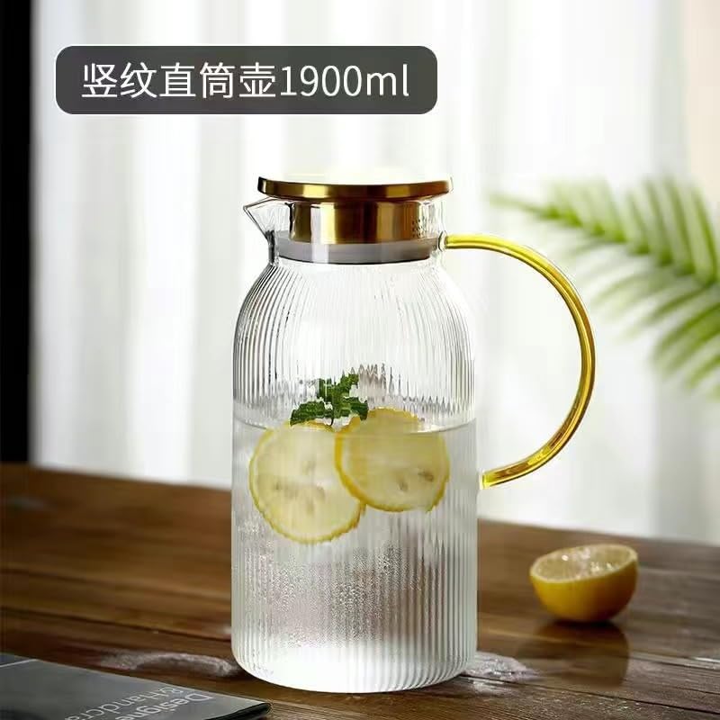 ZYJBM Clear Kettle Vertical Striated Teapot High-capacity Kettle Heat-Resistant Glass Home Living Room Bottle with Cup (Color : D, Size : 1 set)