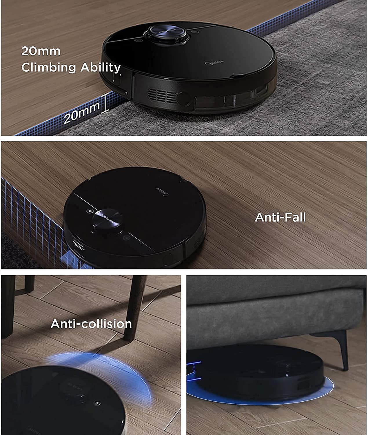 Midea M7 (LDS) Robot Vacuum Cleaner, 4000Pa Strong Suction Power Vacuum Cleaner with Mopping Function, Self-Charging Vacuum Cleaner, Route Planning, for Animal Hair/ Floors/ Carpets, 5200mAh, Black