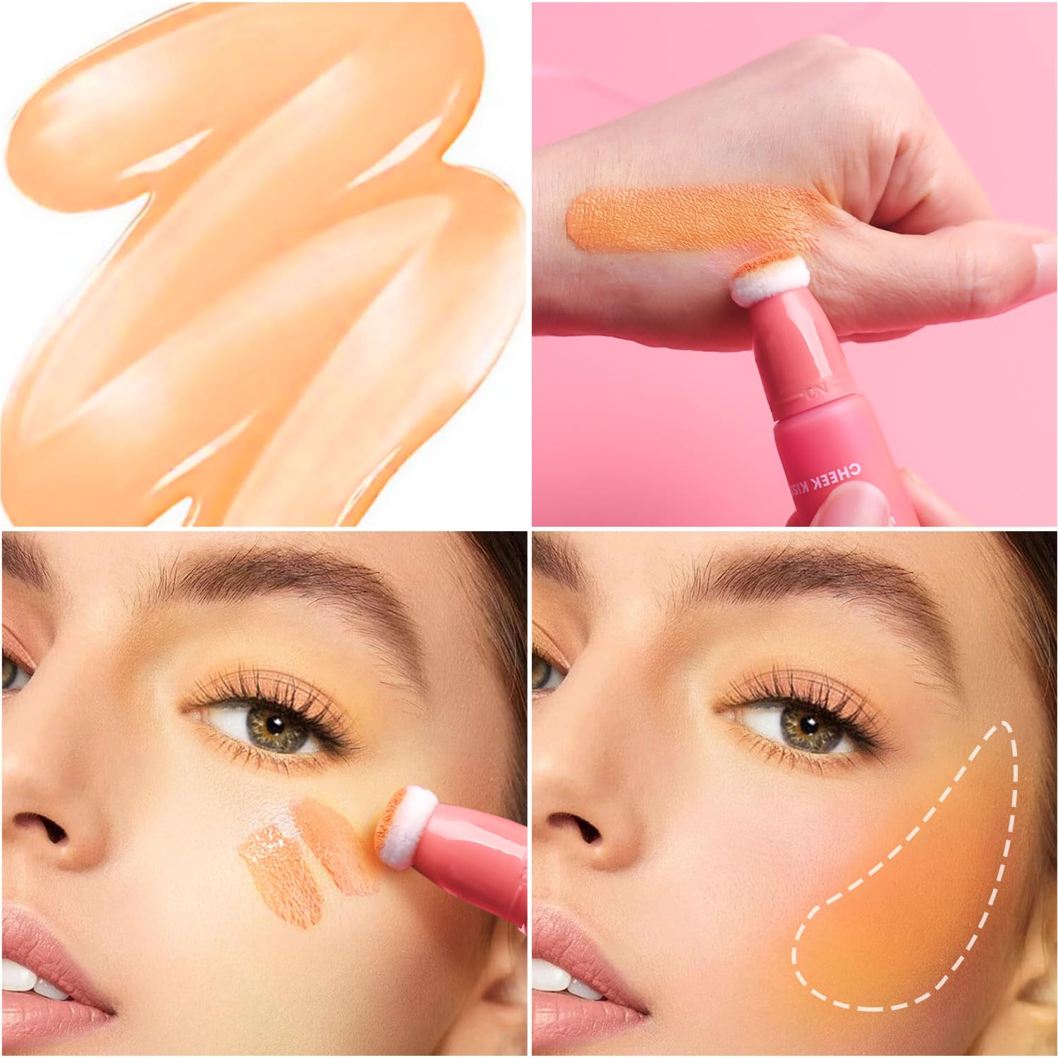 Liquid Blush Wand, Shimmer Face Blush Beauty Wand with Cushion Applicator, Lightweight Natural Pearl Finish, Smooth Creamy Fomula (6# glimmer pink)