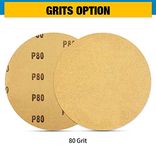 S SATC 100 PCS PSA Sanding Discs 6 Inch Adhesive Backed Sandpaper 80 Grit Sander Attachment for Drill Self Stick Aluminum Oxide Round Automotive Sandpaper with Sticky Back