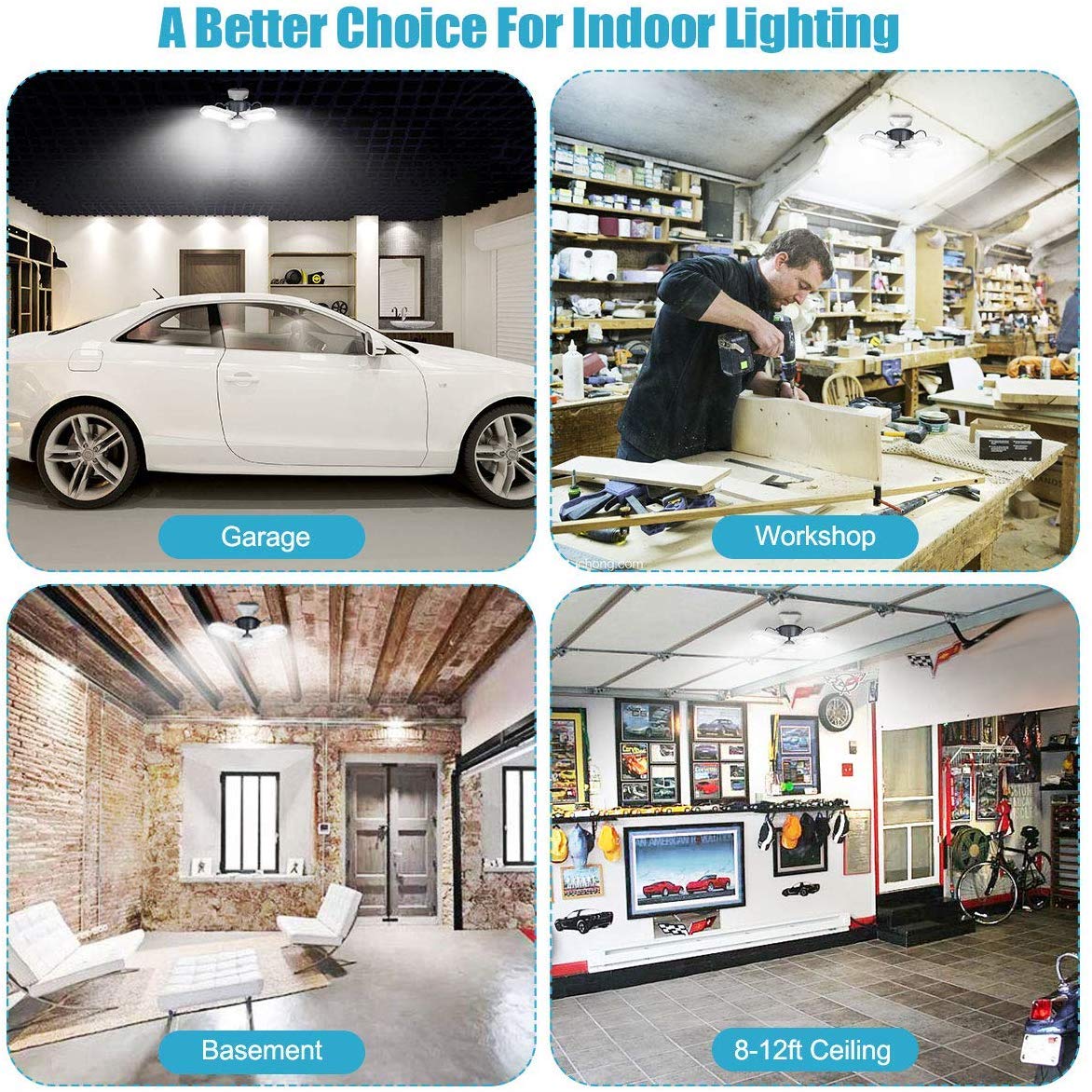 LED Garage Lights,Tiaoyeer 60W Adjustable Trilights Garage Ceiling Lights 6000 LM Adjustable Panels Garage Lighting, Deformable LED Shop Lights with ETL- Certified for Workshop,Cellar,Warehouse