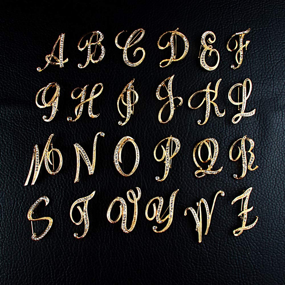 Letter Brooch Pins Initial Rhinestone Brooch for Women Crafts Gold L