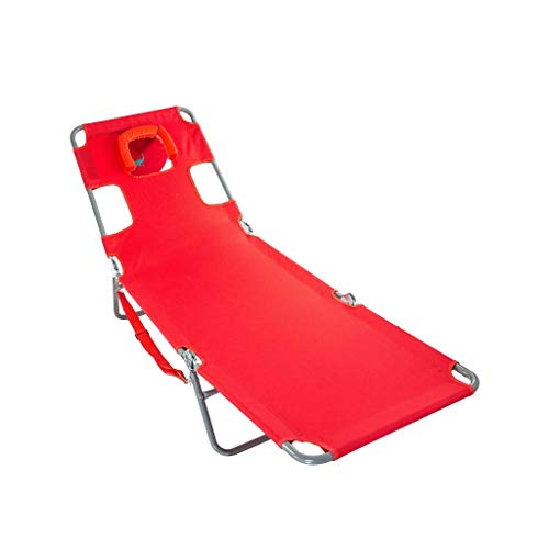 Ostrich Chaise Lounge Beach Chair for Adults with Face Hole (Red) and Rio Beach Portable Folding Backpack Beach Lounge Chair with Backpack Straps and Storage Pouch (Blue and Red)