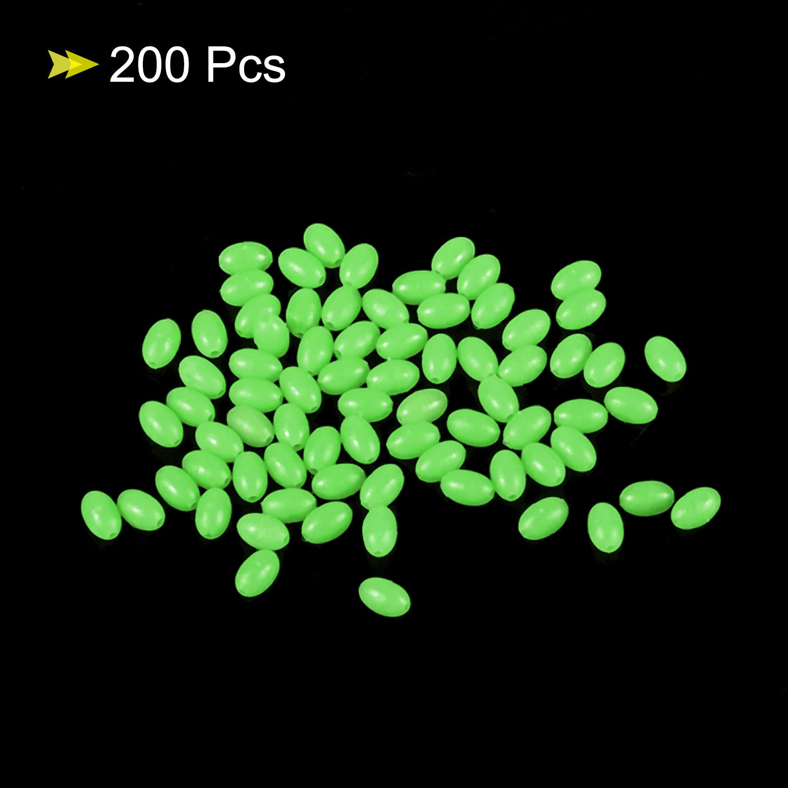 PATIKIL 6x4mm Luminous Fishing Beads, 200 Pieces Soft Plastic Glow Fishing Bait Eggs Rig Bead Tackle Tool Oval, Green