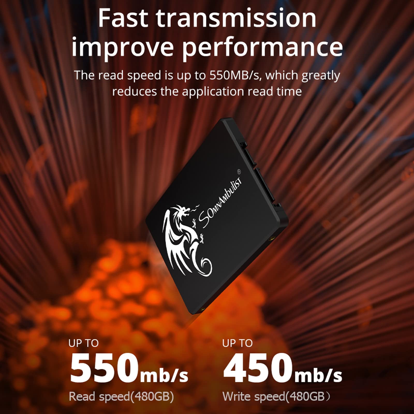 Somnambulist SSD 480GB SATA III 6Gb/s 2.5″ 7mm(0.28″) Internal Solid State Drive Read Speed Up to 550Mb/s for Laptop and Pc H650 SSD (480GB Black Dragon)