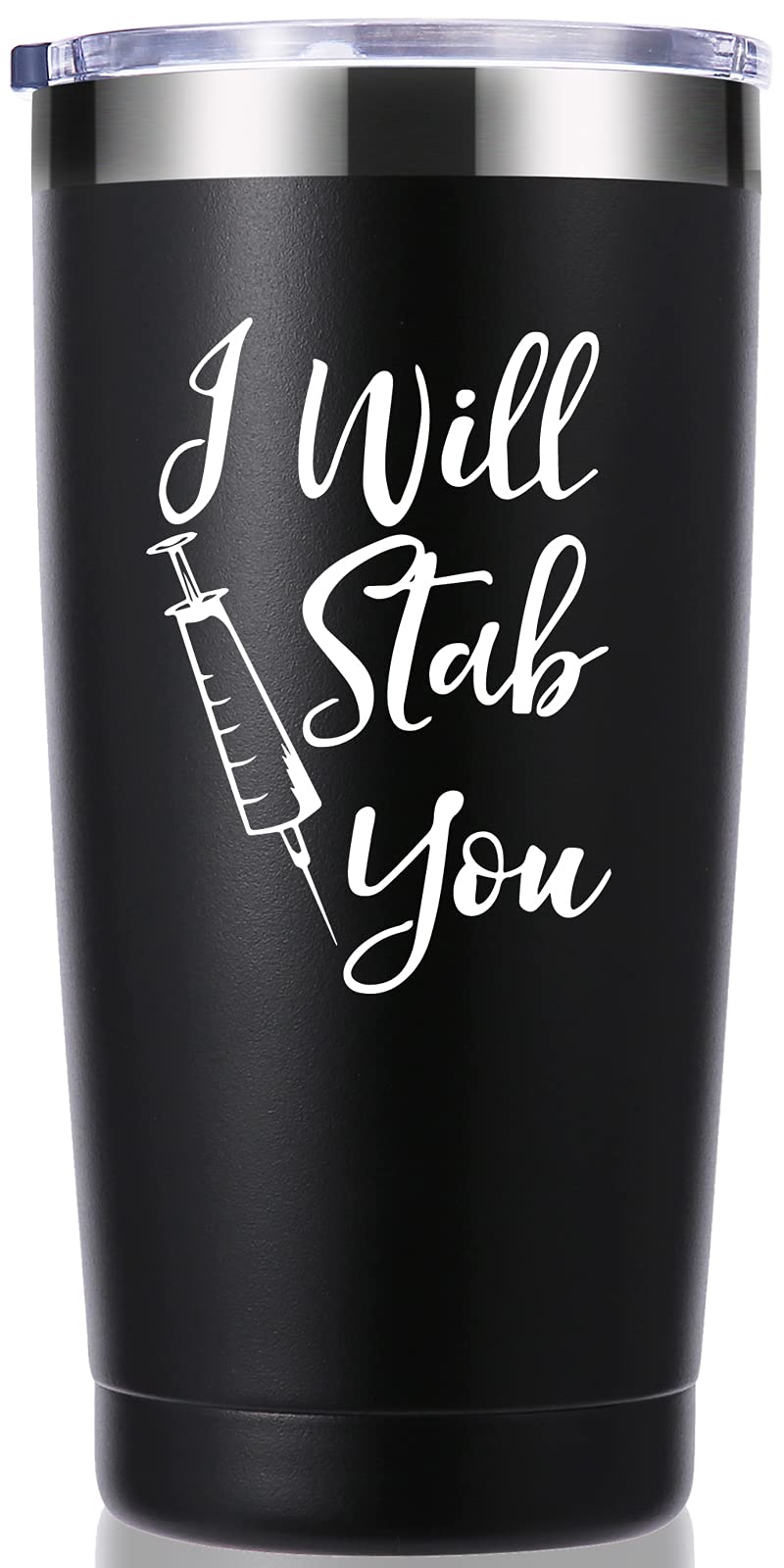 momocici I Will Stab You 20 OZ Tumbler.Funny Nurse Week,Nurse Gifts.Gag Nursing Graduation Gifts for Nurse.Nurse Practitioner Gifts Travel Mug(Black)
