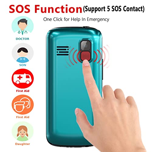 USHINING 4G Senior Cell Phone Unlocked SOS Big Button Senior Basic Phone 2.4 Inch Large Screen High Volume Unlocked Mobile Phone for Elderly with Charging Dock (Emerald Green)