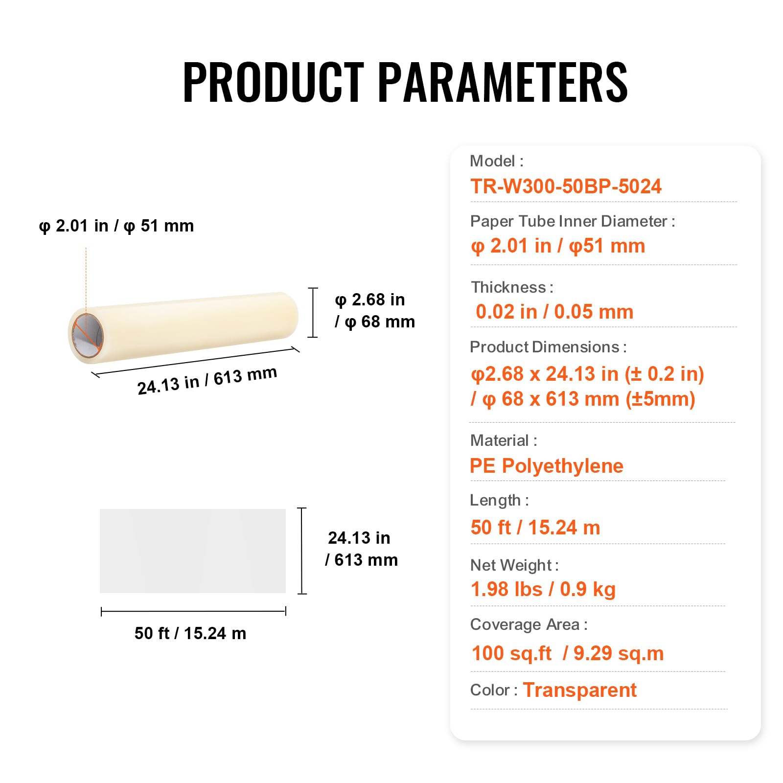 VEVOR Carpet Protection Film, 24" x 200' roll. Temporary Carpet Protective Covering Film, Heavy Duty Clear Self Adhesive Carpet Protector