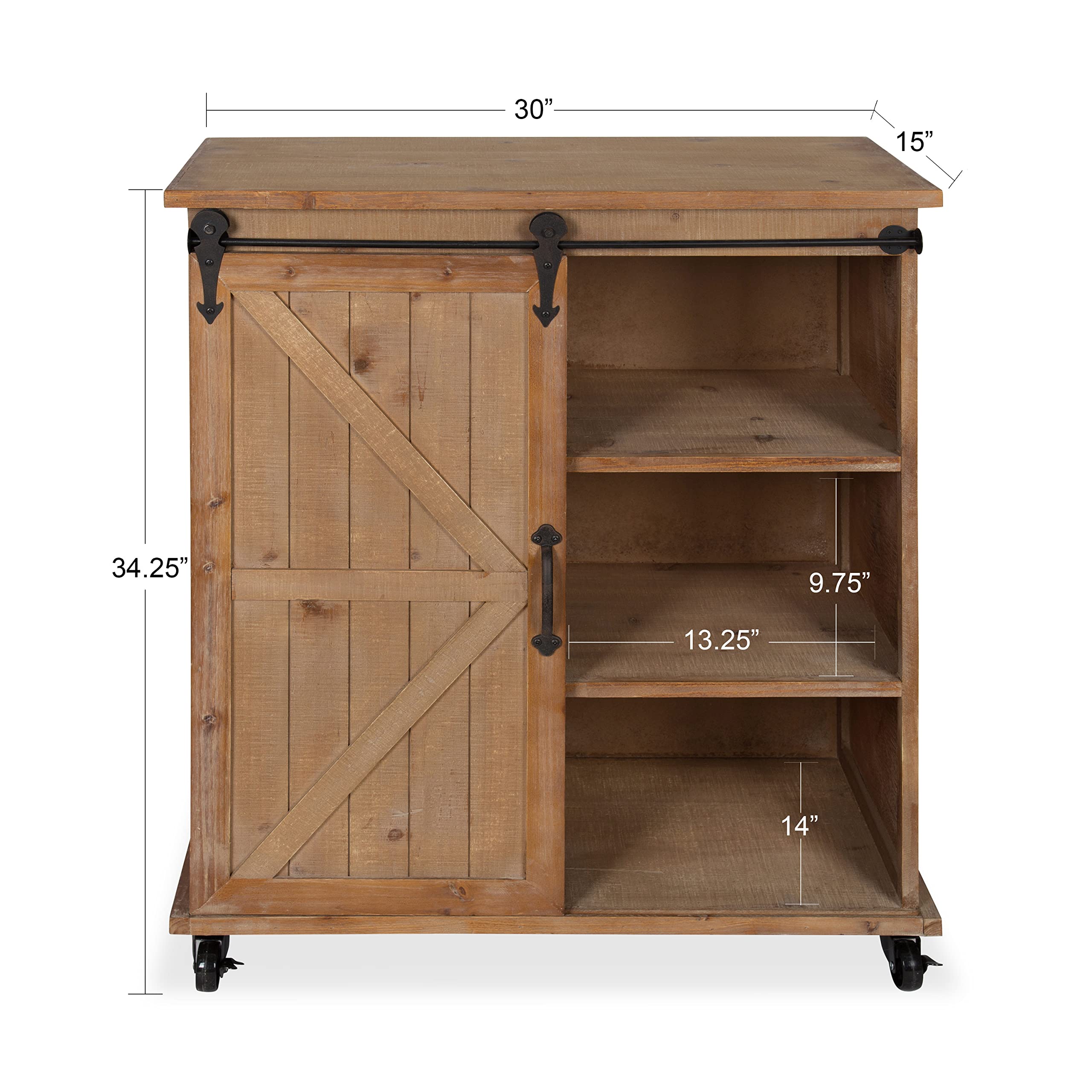 Kate and Laurel Cates Multi-Purpose Wooden Rolling Kitchen Cart Storage Cabinet with Sliding Barn Door, Rustic Wood Finish