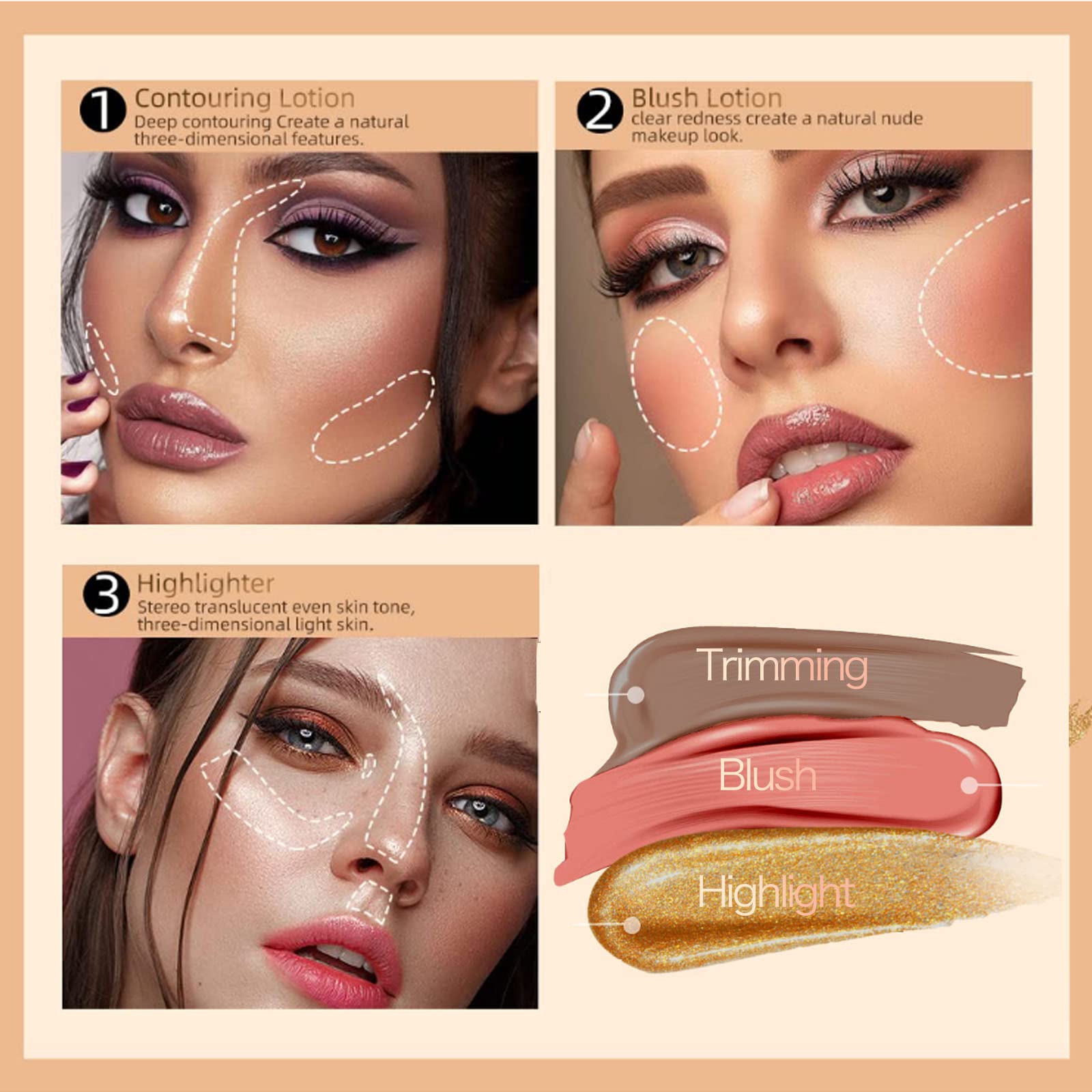 Liquid Contour Beauty Wand, Silky Liquid Face Concealer Stick with Cushion Applicator, Long-lasting Natural Matte Finish, Blendable Waterproof Body Face Contour Makeup (01+02+04)